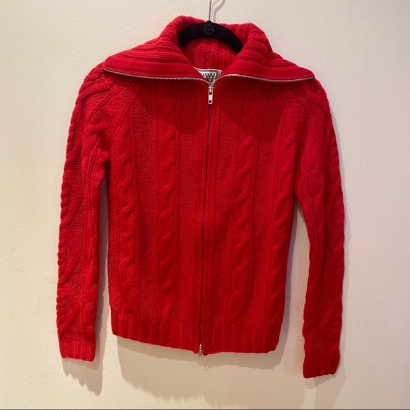 Versace | Sweaters | Gianni Versace Red Double Zip Cable Knit Cardigan ...